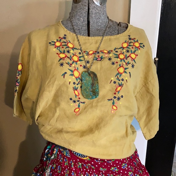 Tops | Linen Embroidered Top | Poshmark